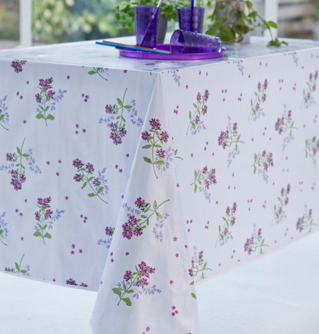 Oilcloth Tablecloth Pattern Purple Flower Bouquet in Plastic ...