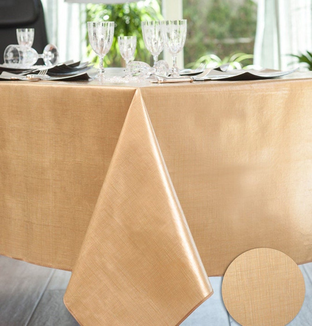 Rectangular Tablecloth in Gold Colored Oilcloth With Soft and ...