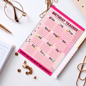 Birthday Planner Printable Pink Birthday Calendar Birthday | Etsy