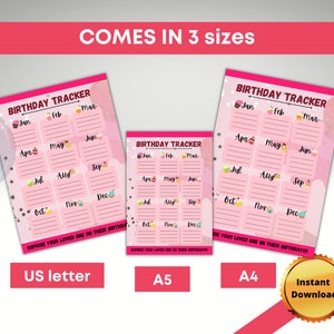 Birthday Planner Printable, Pink Birthday Calendar, Birthday List ...