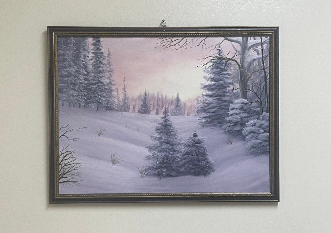 Red Cardinal Winter Scene 18x24 Hand Painted Original Artwork Landscape ...