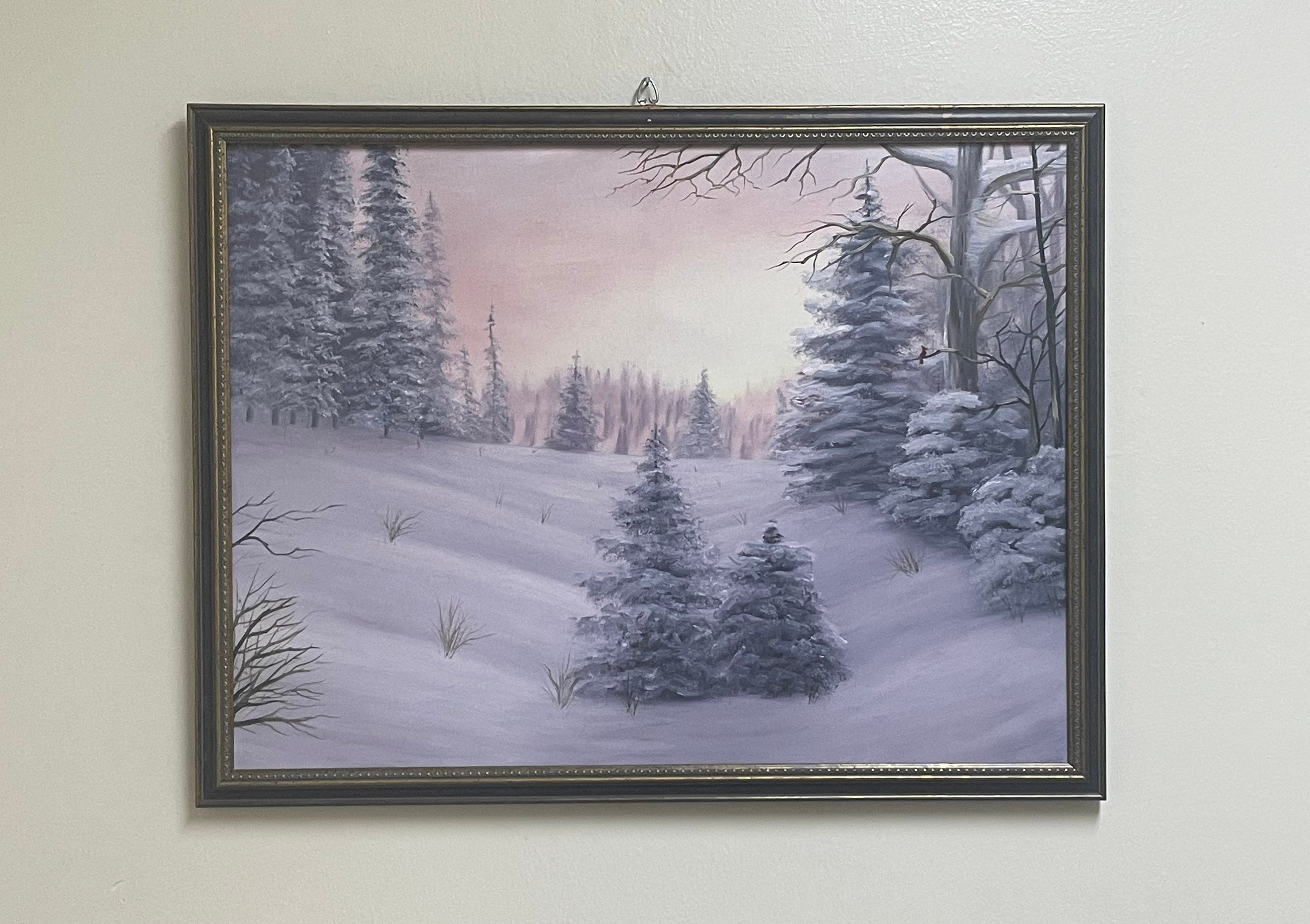 Red Cardinal Winter Scene 18x24 Hand Painted Original Artwork Landscape ...