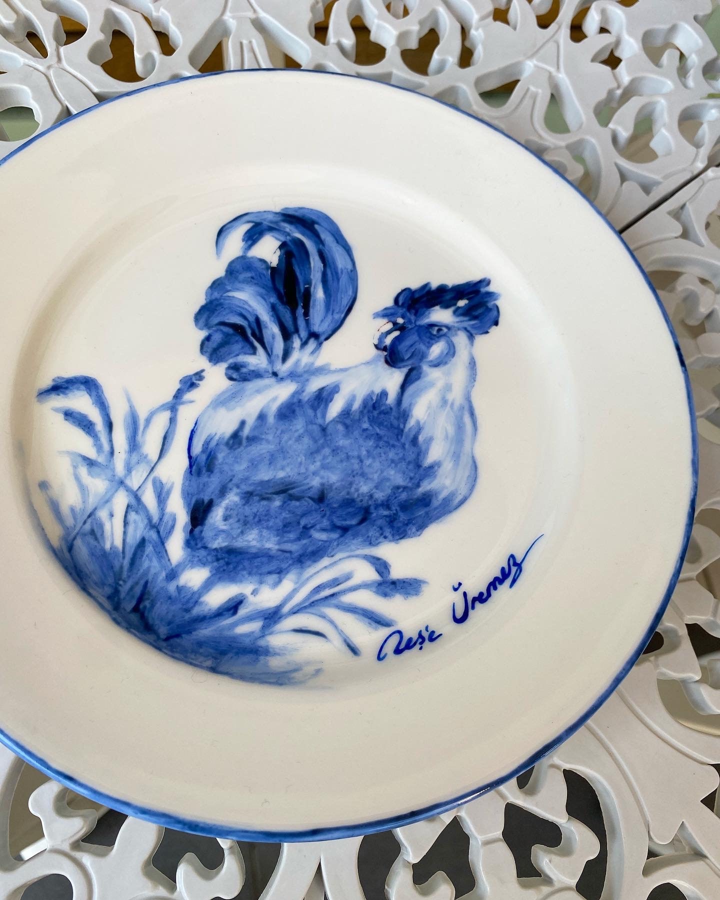 Vintage Hand-painted Rooster Design Porcelain Plates & Teacup ...