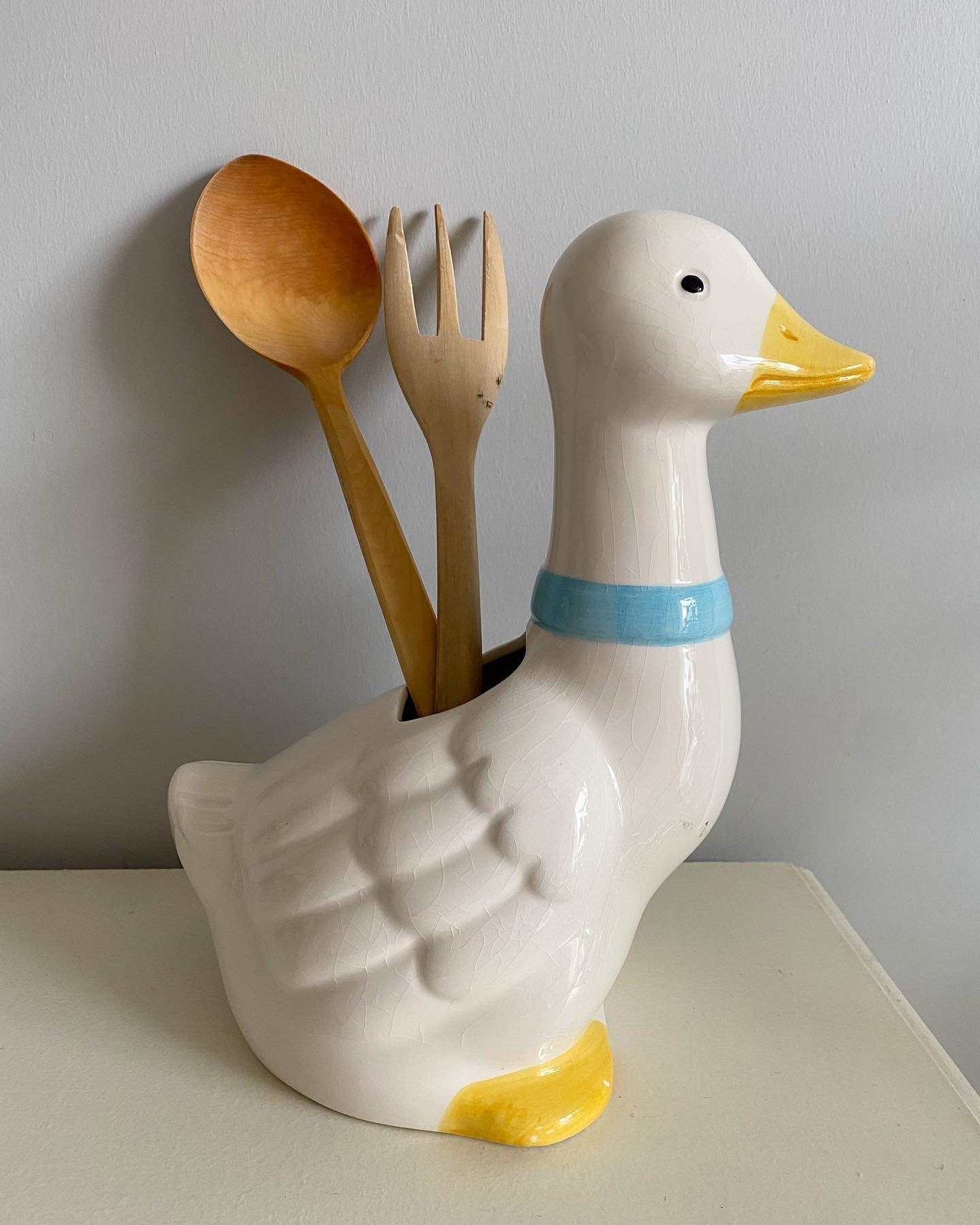 Vintage German Hand-painted Ceramic Mother Goose Shaped Kitchen Utensil ...