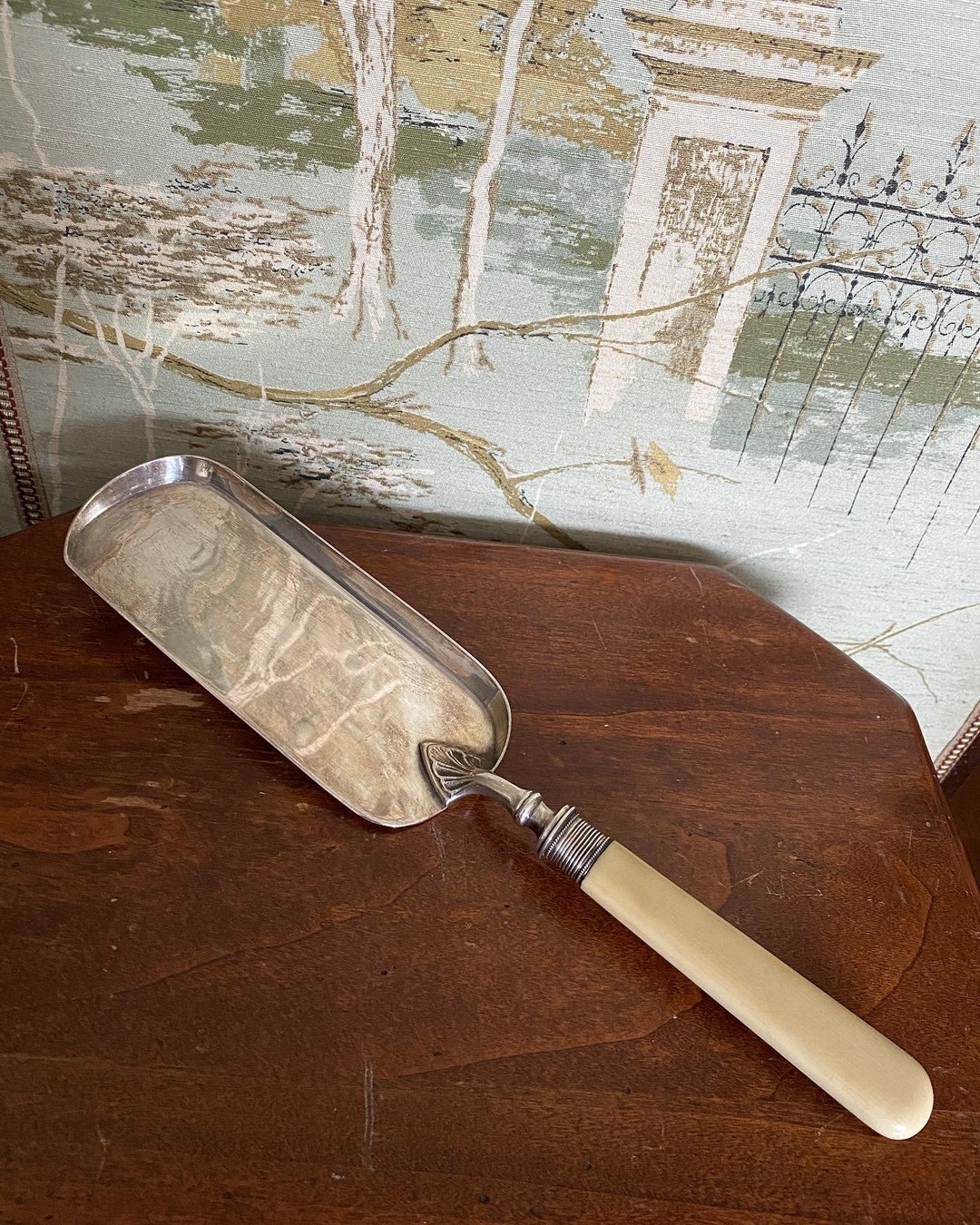 Antique English Silver-plated Crumb Collector With Bone Handle, Vintage ...