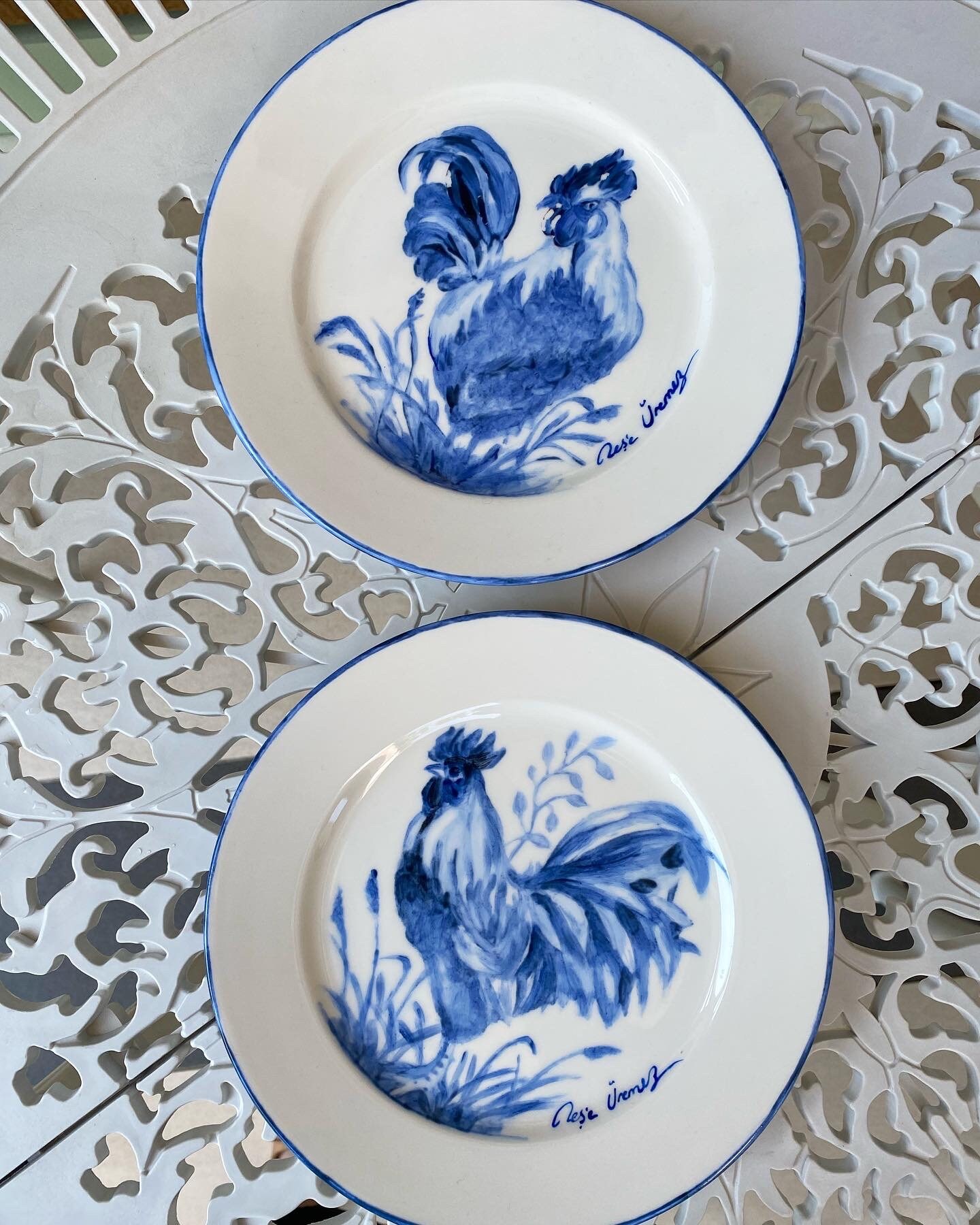 Vintage Hand-painted Rooster Design Porcelain Plates & Teacup ...
