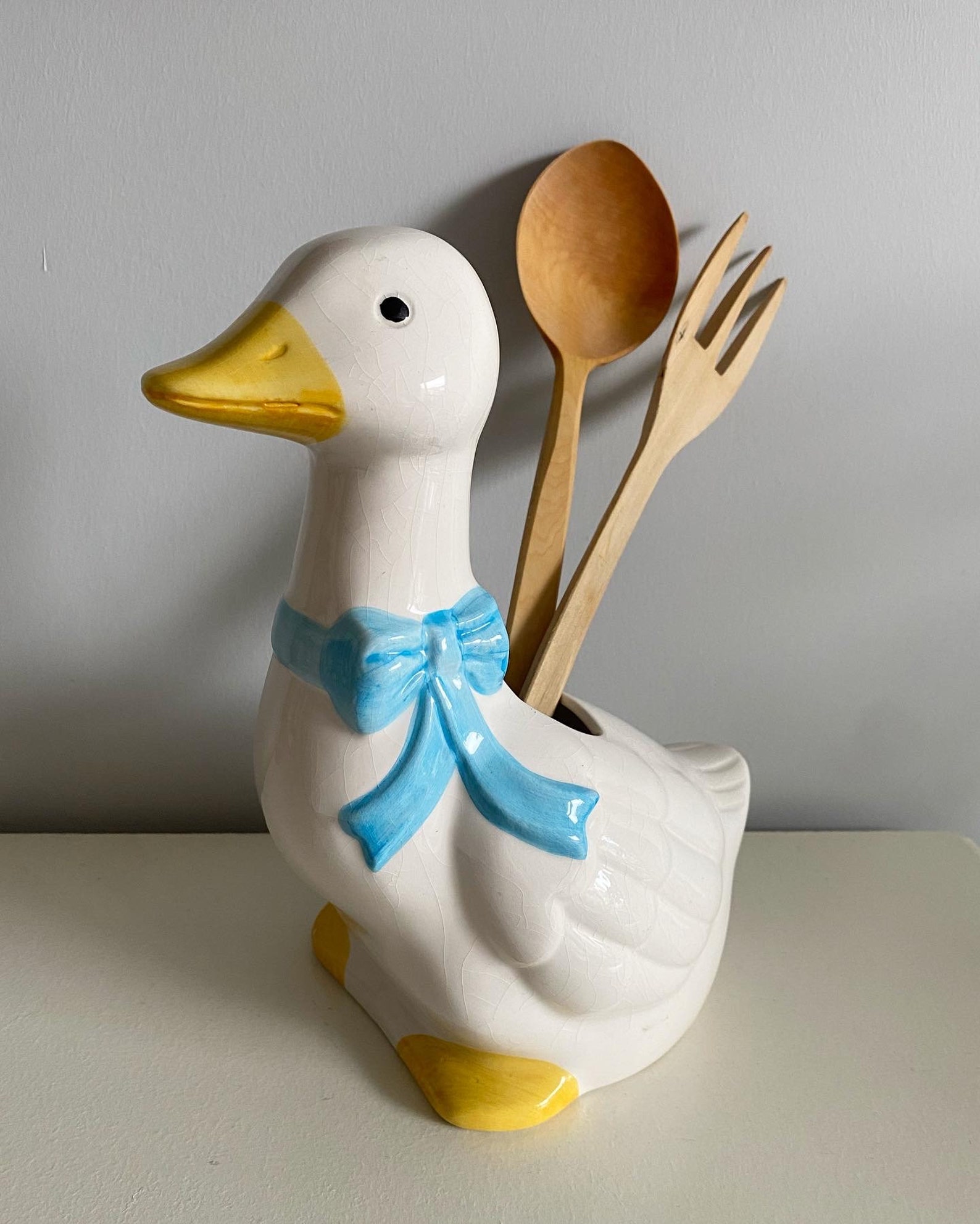 Vintage German Hand-painted Ceramic Mother Goose Shaped Kitchen Utensil ...