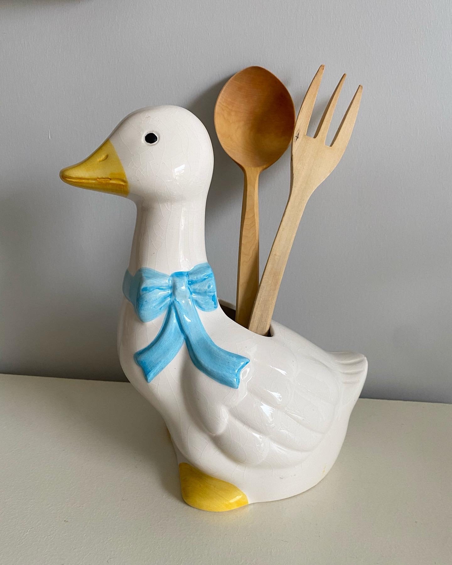 Vintage German Hand-painted Ceramic Mother Goose Shaped Kitchen Utensil ...