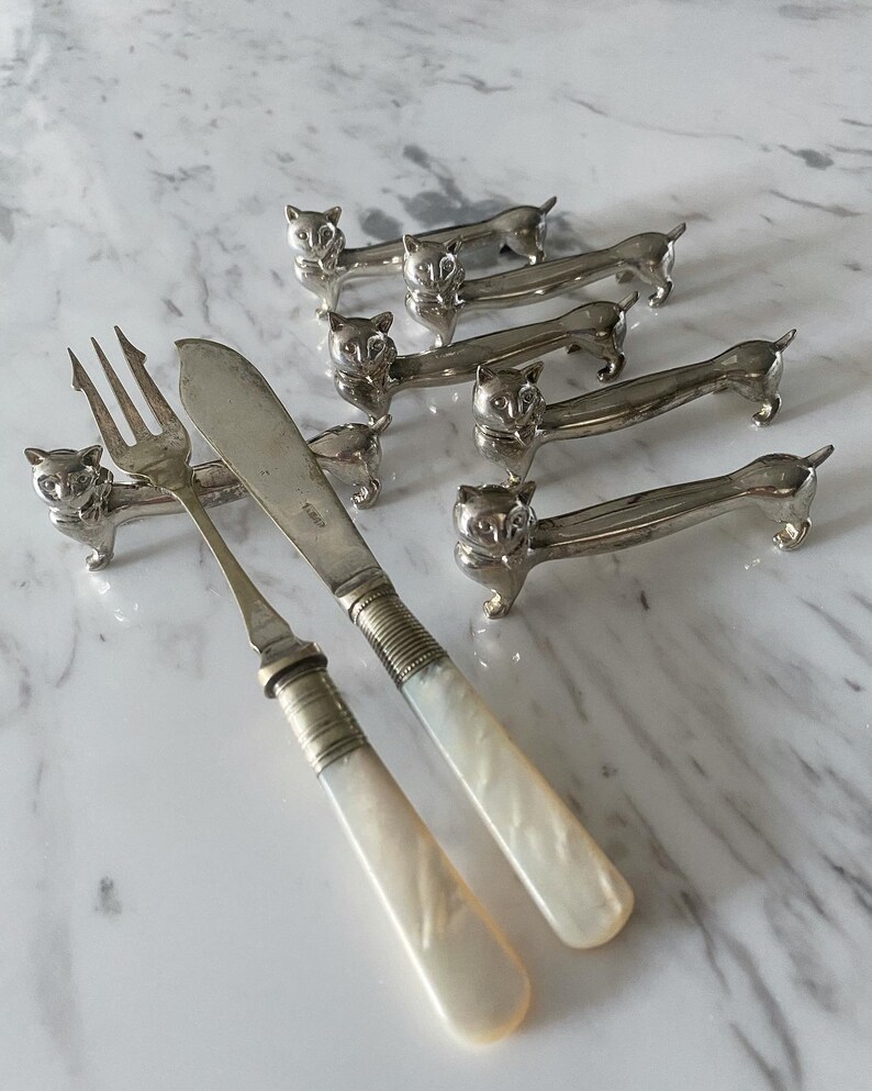 Vintage Silverware Cutlery Rest, Antique Chopstick Rest, Cat Home Decor ...