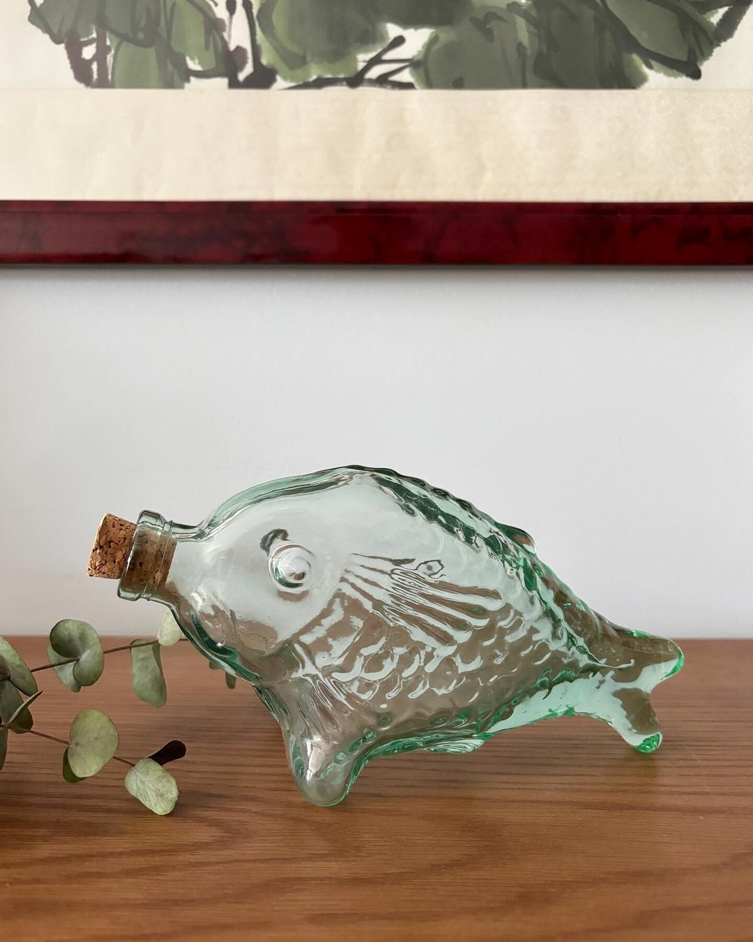 Vintage Italian Green Glass Fish Shaped Bottle, Antique Glassware ...