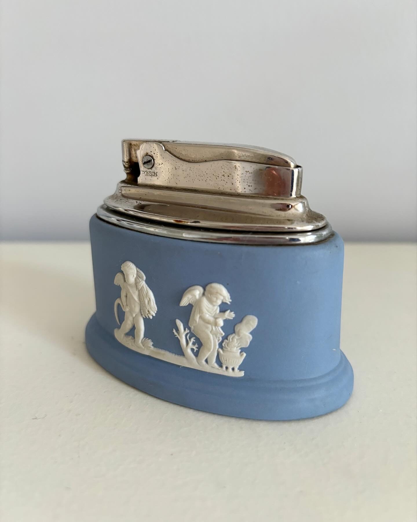 Antique Wedgwood Blue Jasperware Table-top Lighter, Vintage English ...
