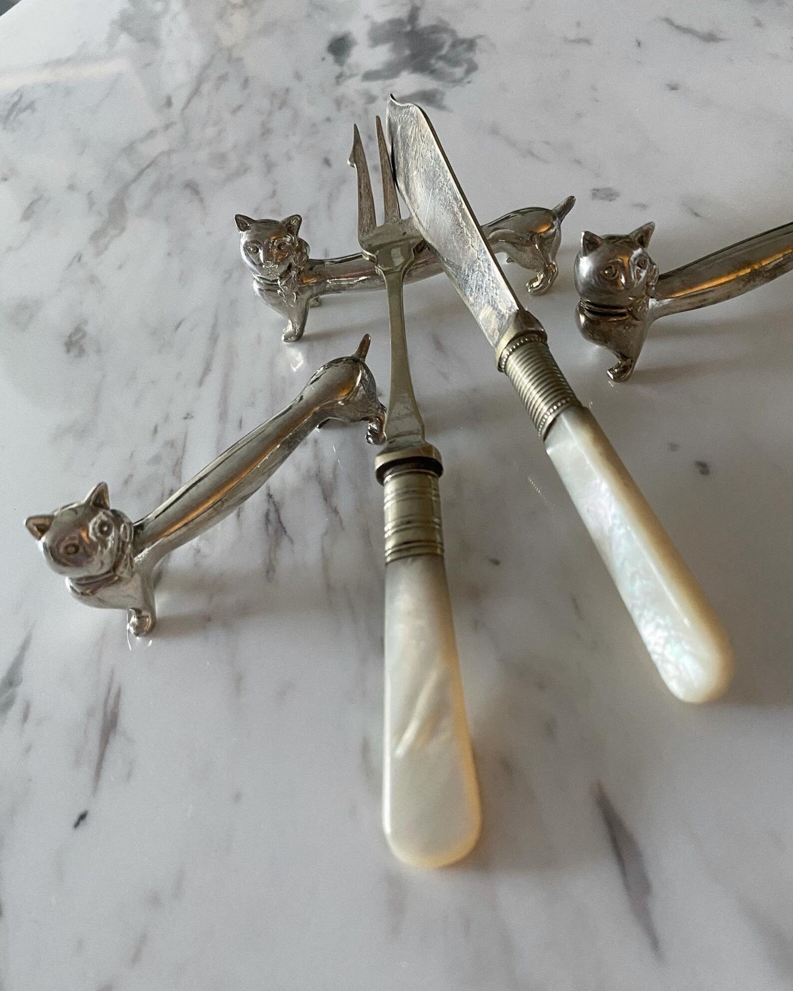 Vintage Silverware Cutlery Rest, Antique Chopstick Rest, Cat Home Decor ...