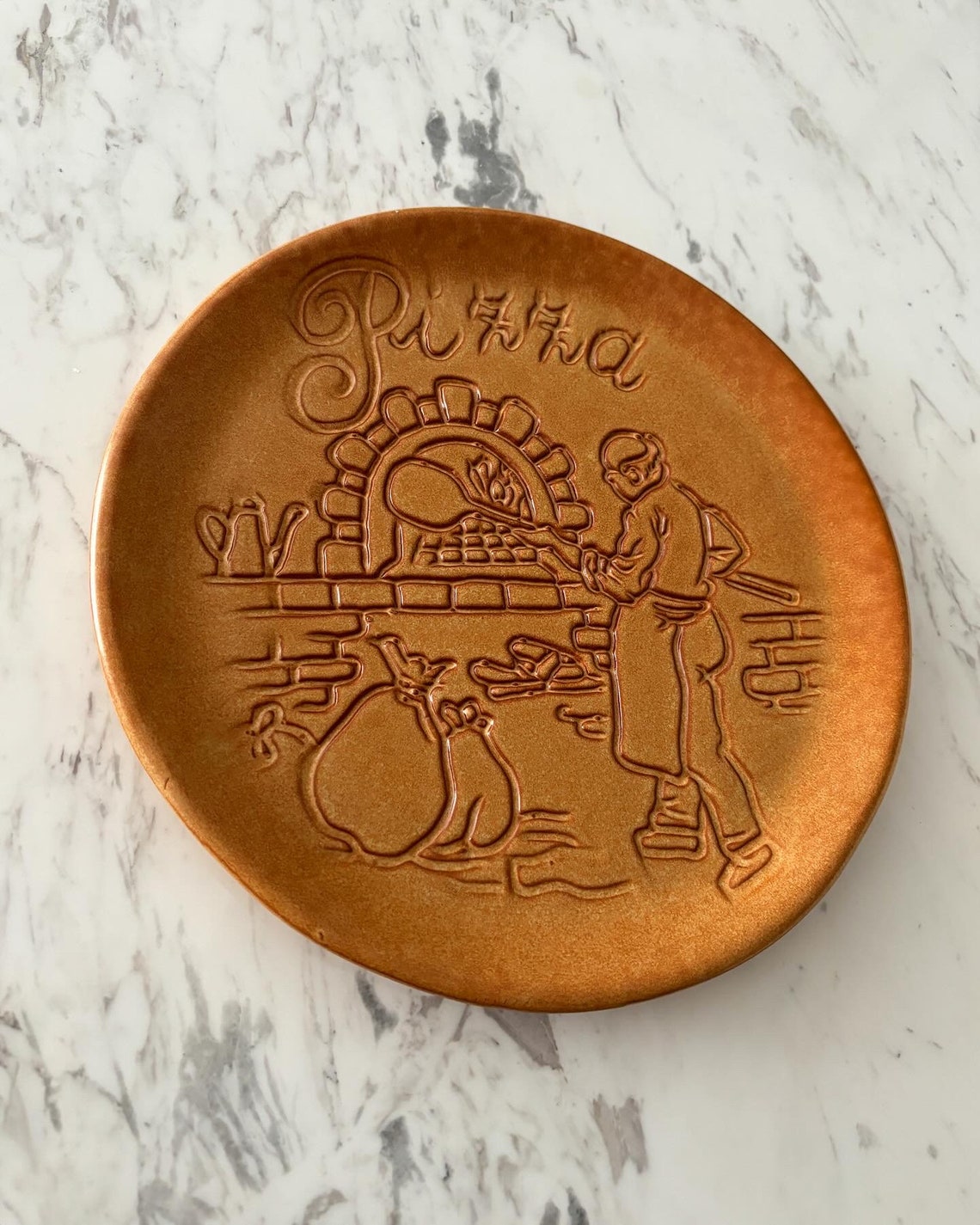 Vintage Italian Handmade Ceramic Pizza Serving Plate, Brown Ceramic ...