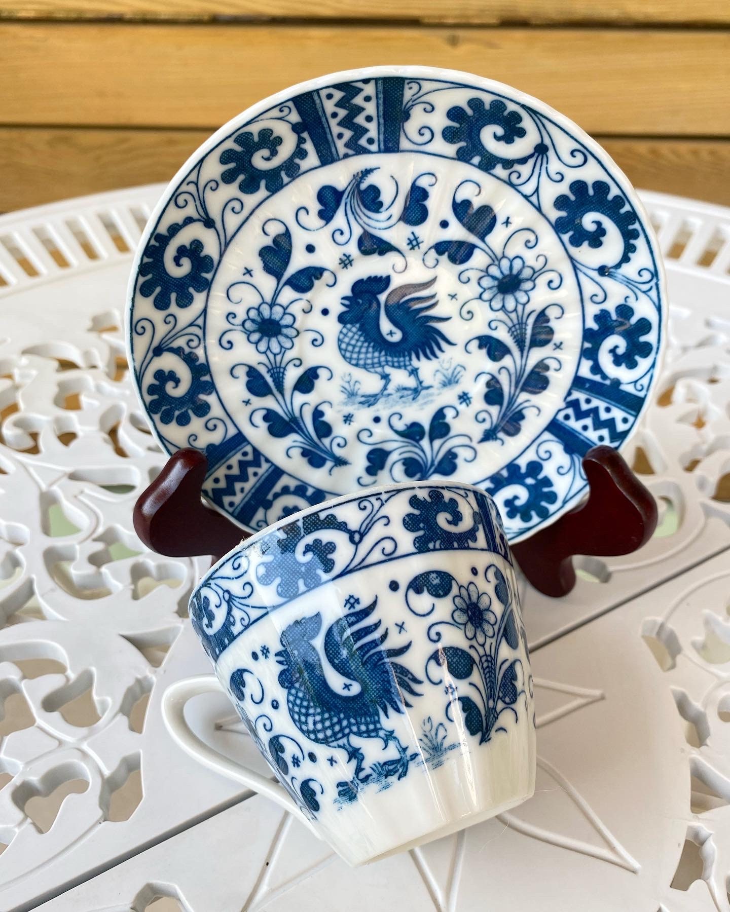 Vintage Hand-painted Rooster Design Porcelain Plates & Teacup ...