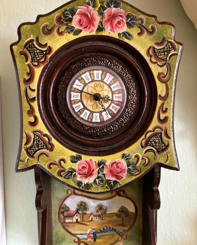 Antique Hand-painted Wall Clock, Vintage Handmade Retro Wall Watch ...
