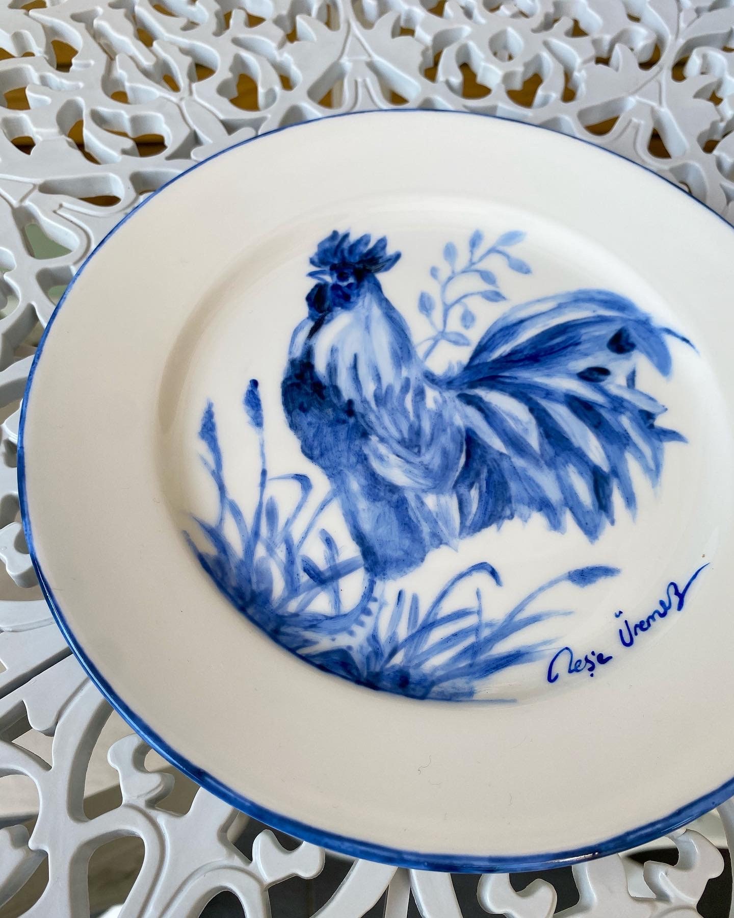Vintage Hand-painted Rooster Design Porcelain Plates & Teacup ...