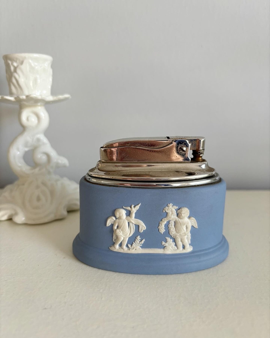 Antique Wedgwood Blue Jasperware Table-top Lighter, Vintage English ...