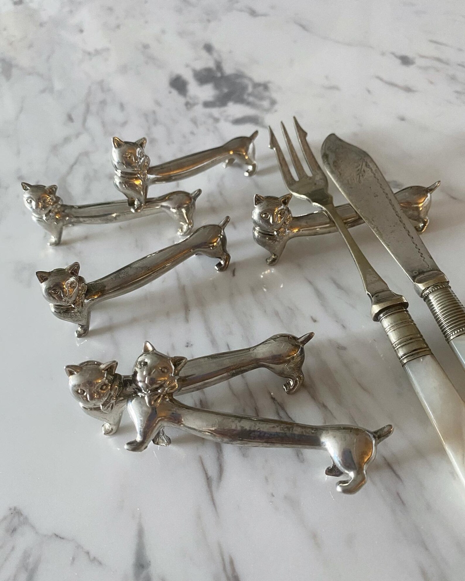 Vintage Silverware Cutlery Rest, Antique Chopstick Rest, Cat Home Decor ...