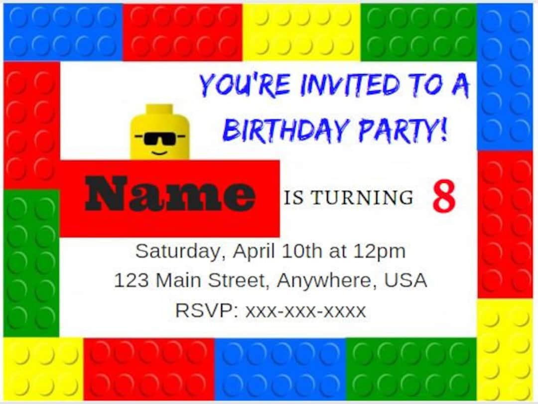 Canva Template Lego Invitation - Etsy