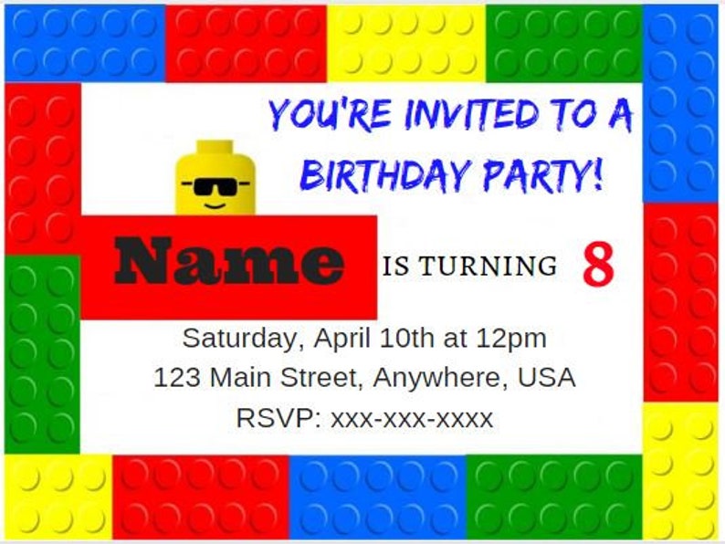 Canva Template - Lego Invitation - Etsy