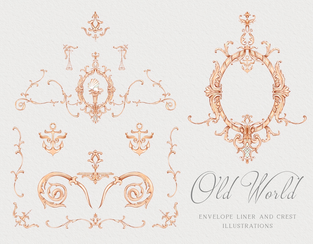 Wedding Ornate Clipart, Envelope Liner Baroque Art, Copper Wedding ...