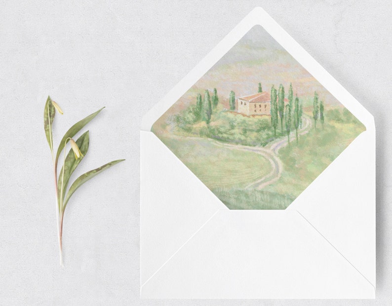 Hand-drawn Italian Landscape, Envelope Liner Art, Tuscany Nature ...