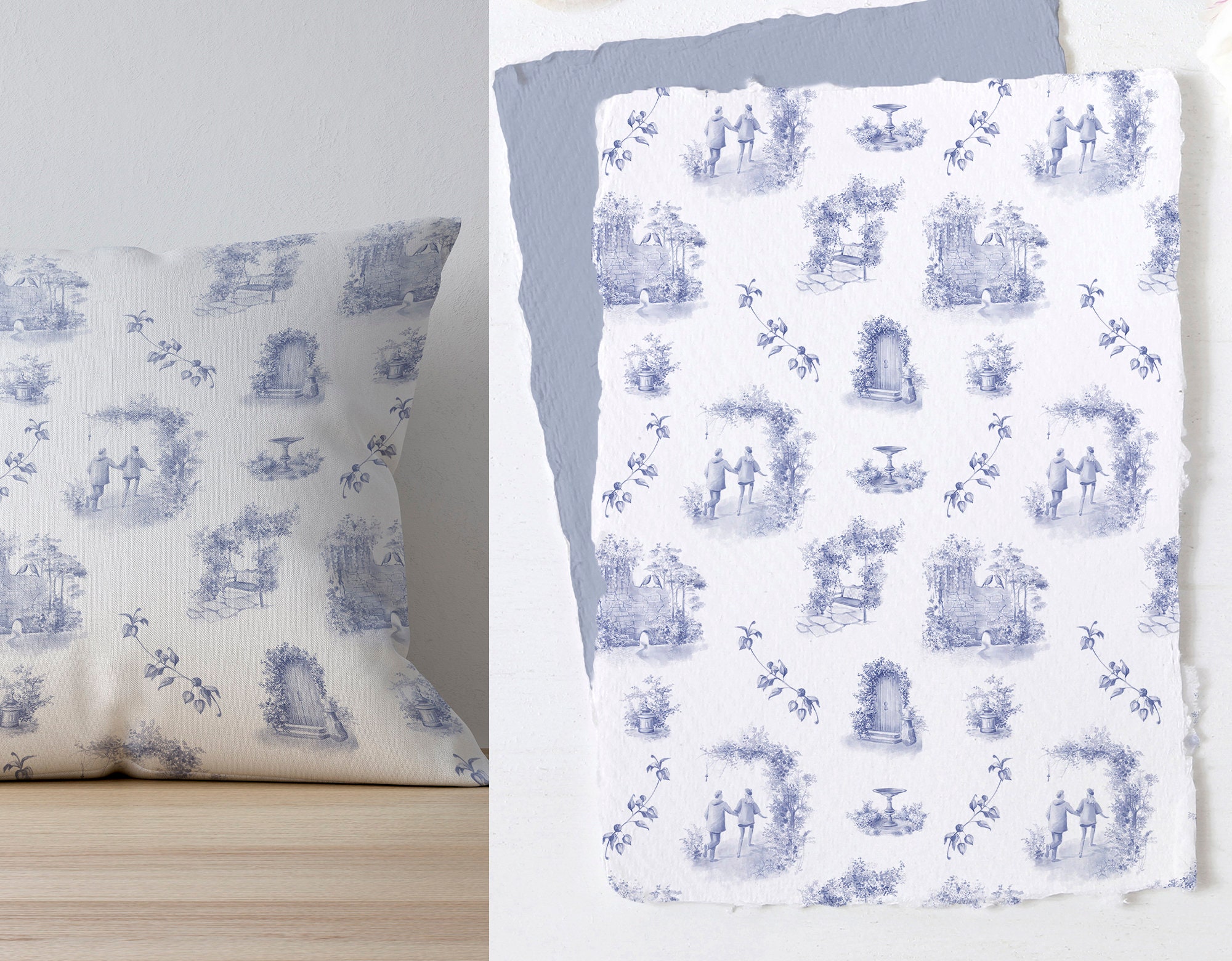 Hand-drawn Toile De Jouy Motifs, Garden Clipart, Spring Easter, Blue ...