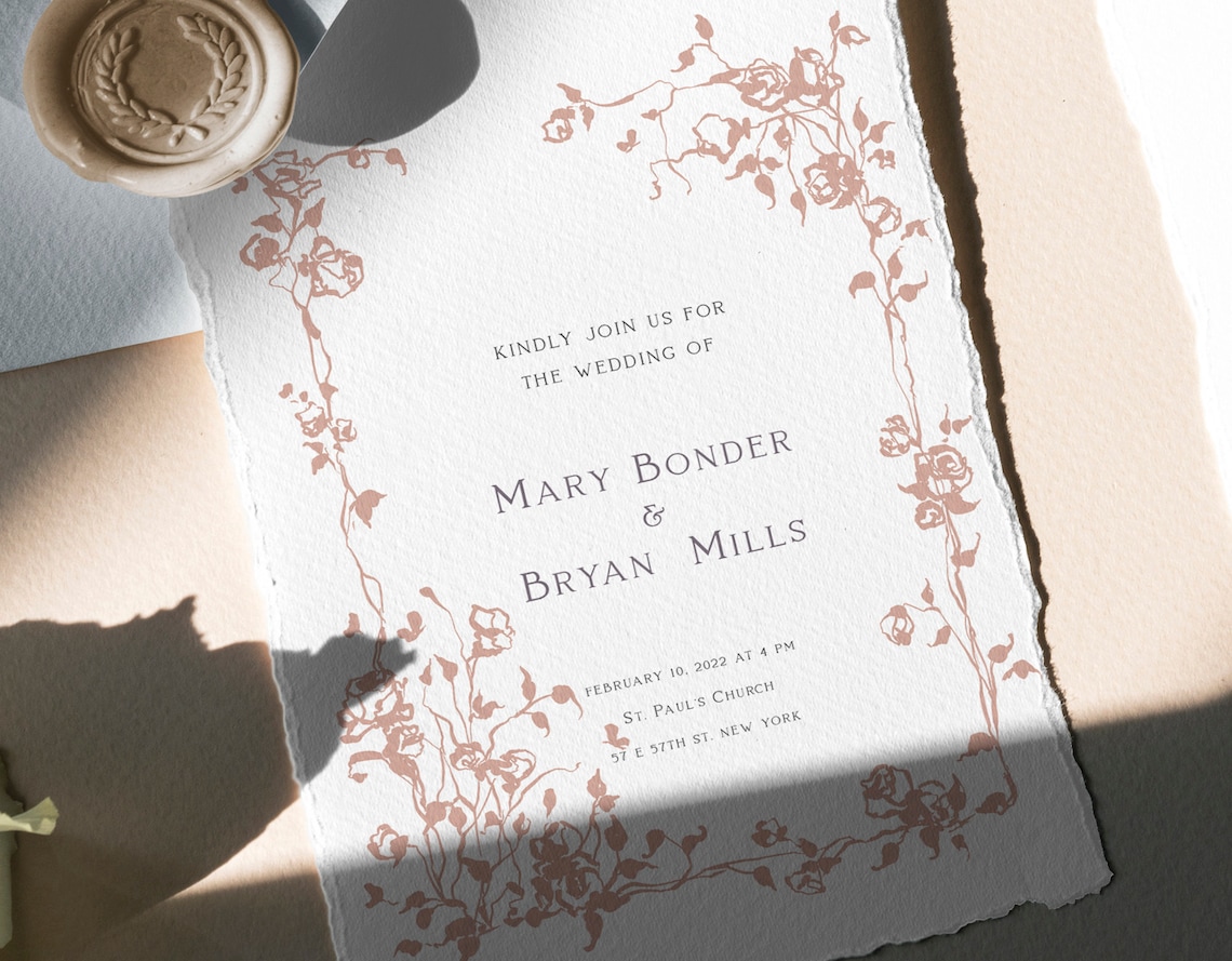 Floral Fine Line Frame Clipart Fine Art Wedding Botanical - Etsy