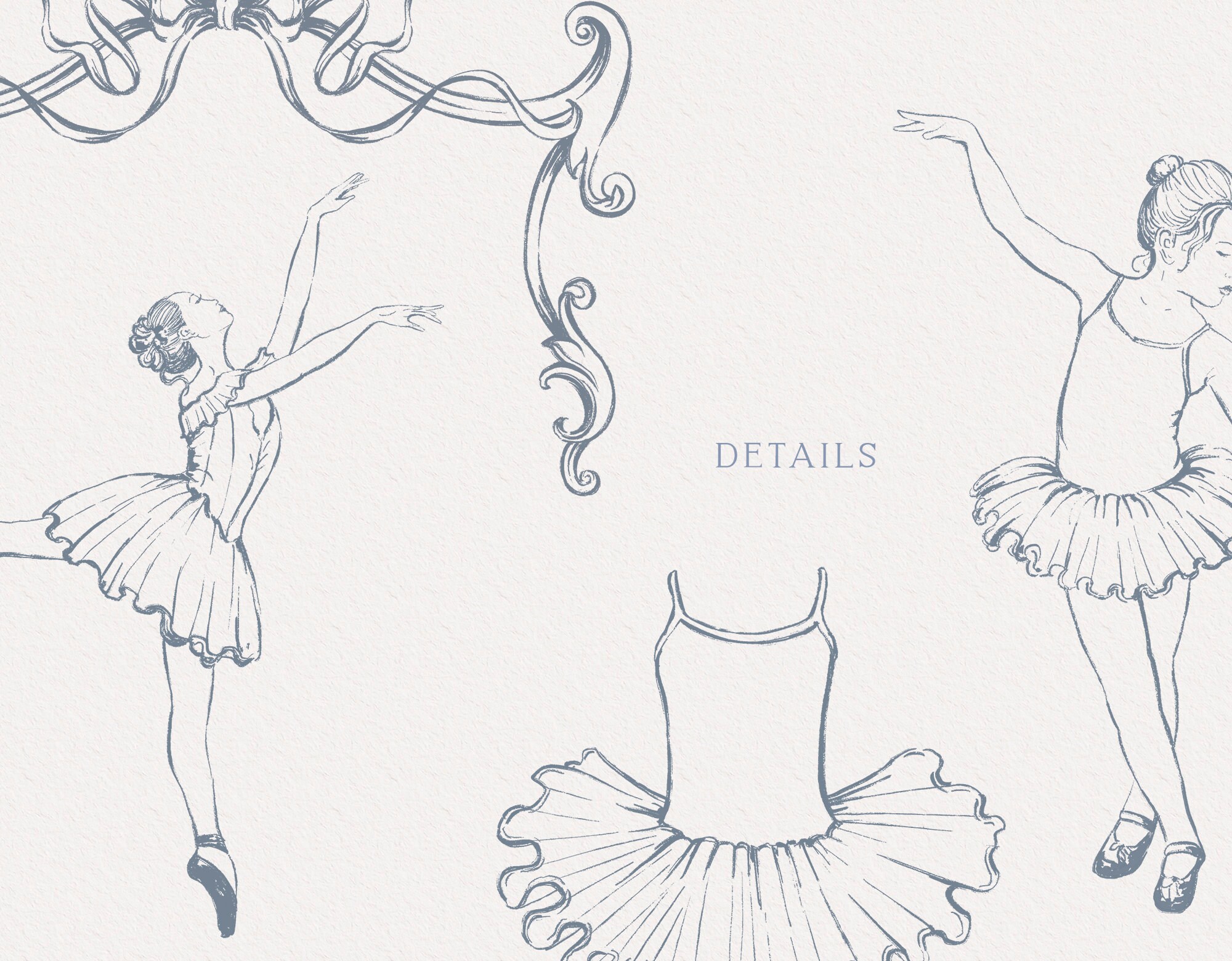 Baby Ballet Clipart, Vintage Bow Crest, Hand-drawn Ballerina_balleron ...