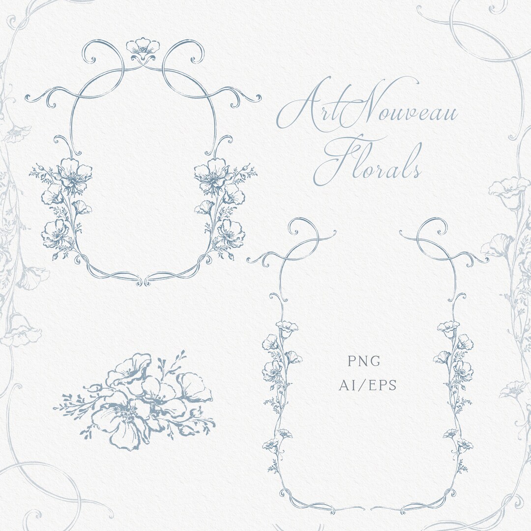 Wedding Floral Crest, Art Nouveau Style, Floral Emblem, Elegant Frame ...