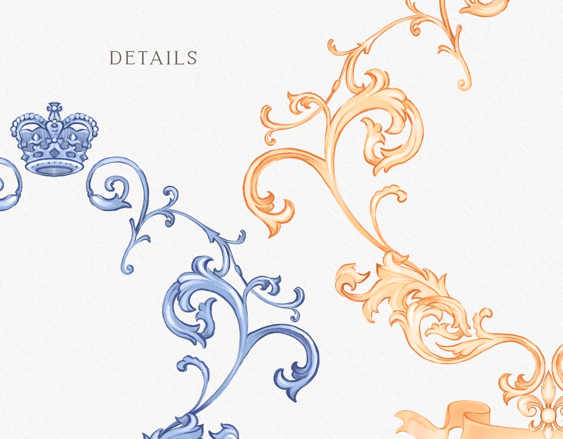 Baroque Ornate Wedding Crest Gold Wedding Emblem Blue Crest - Etsy