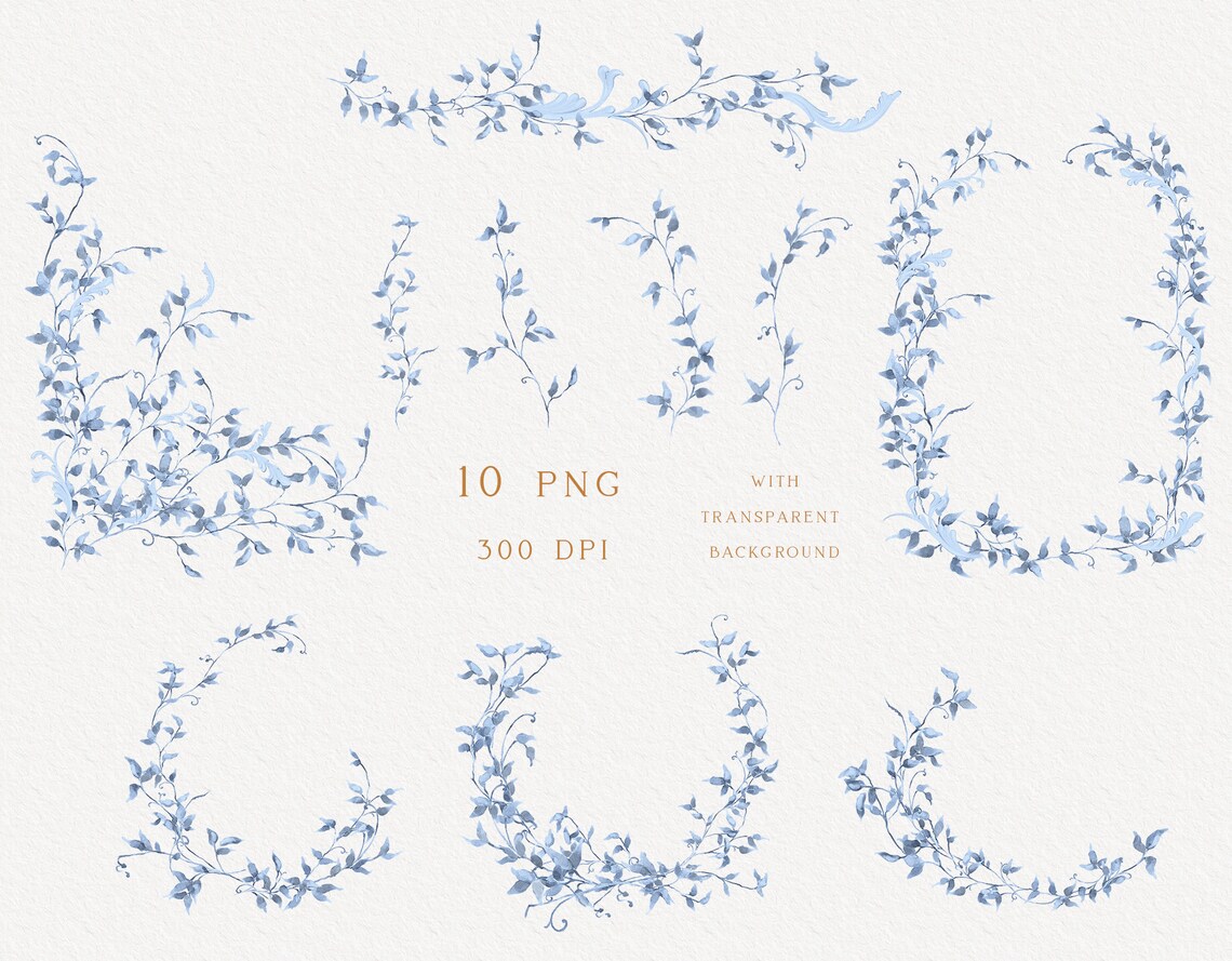 Blue Floral Wreath and Frame Clipart Fine Art Wedding - Etsy