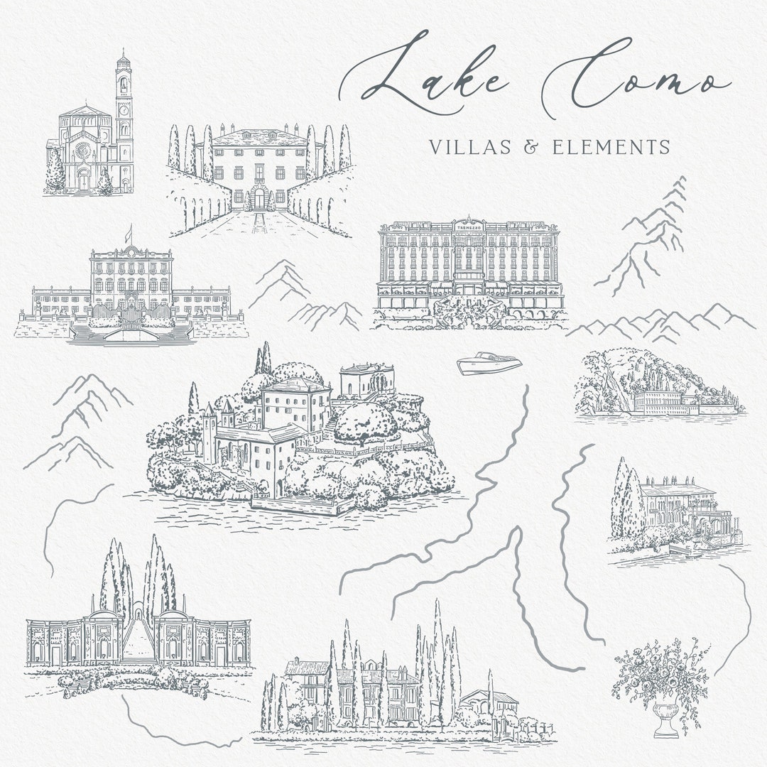 Lake Como Wedding Map, Italian Villas, Wedding Venue Sketch, Wedding ...