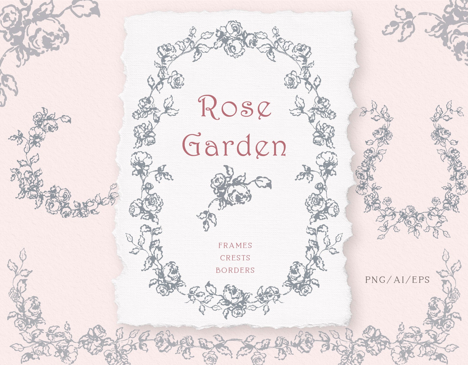 Rose Fine Line Frame Clipart Floral Wedding Crest Fine Art - Etsy