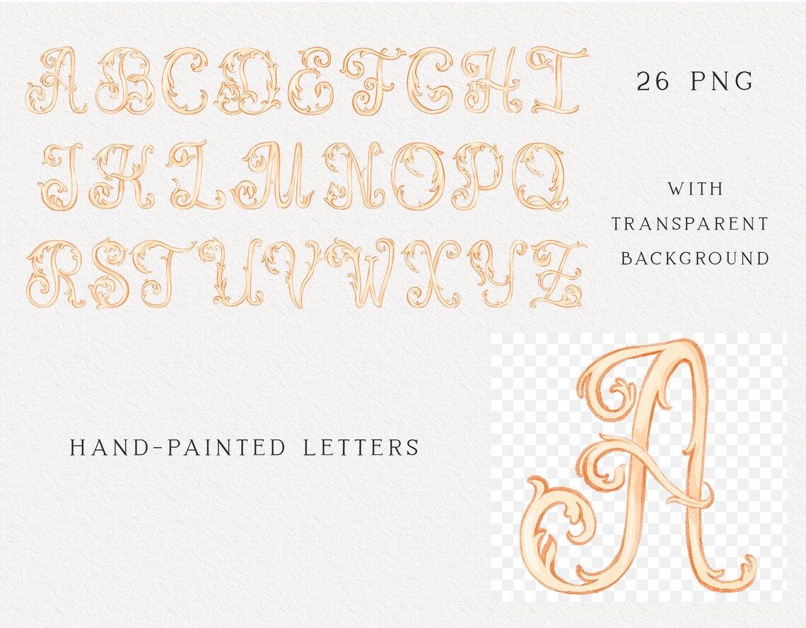 Gold Hand-painted Letters Clipart Monogram Alphabet Wedding - Etsy