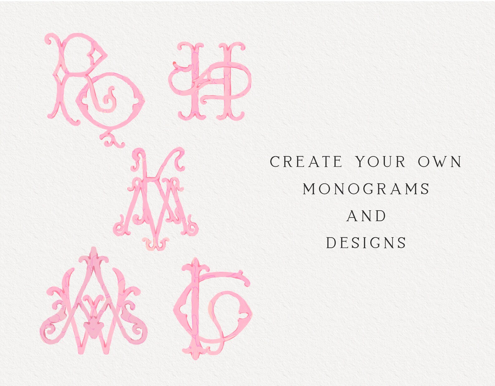 Pink Hand-painted Letters Clipart, Monogram Alphabet, Monogram Creator ...
