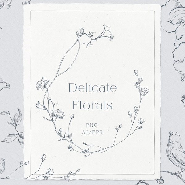 Floral Fine Line Art - Etsy