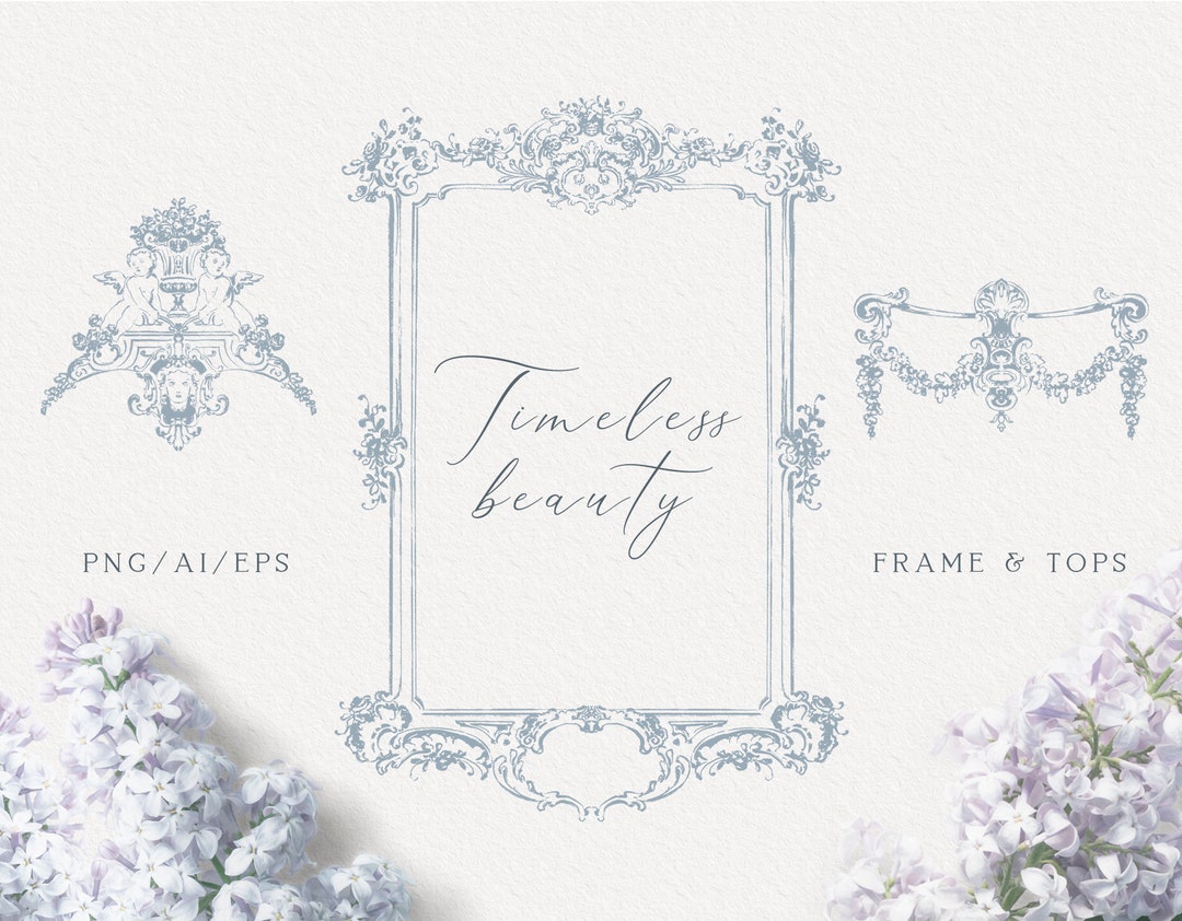 Baroque Fine Line Frame Clipart, Fine Art Wedding , Hand-drawn Art, EPS ...
