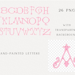 Pink Hand-painted Letters Clipart, Monogram Alphabet, Monogram Creator ...