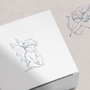 Cherub Clipart Set, Fine Line Art Angel Illustrations, Cherubim Crest ...
