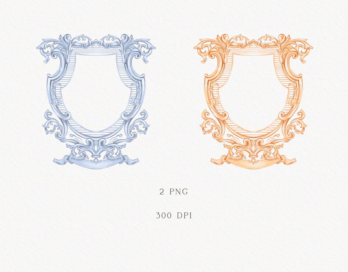 Baroque Ornate Wedding Crest Gold Wedding Emblem Blue Crest - Etsy