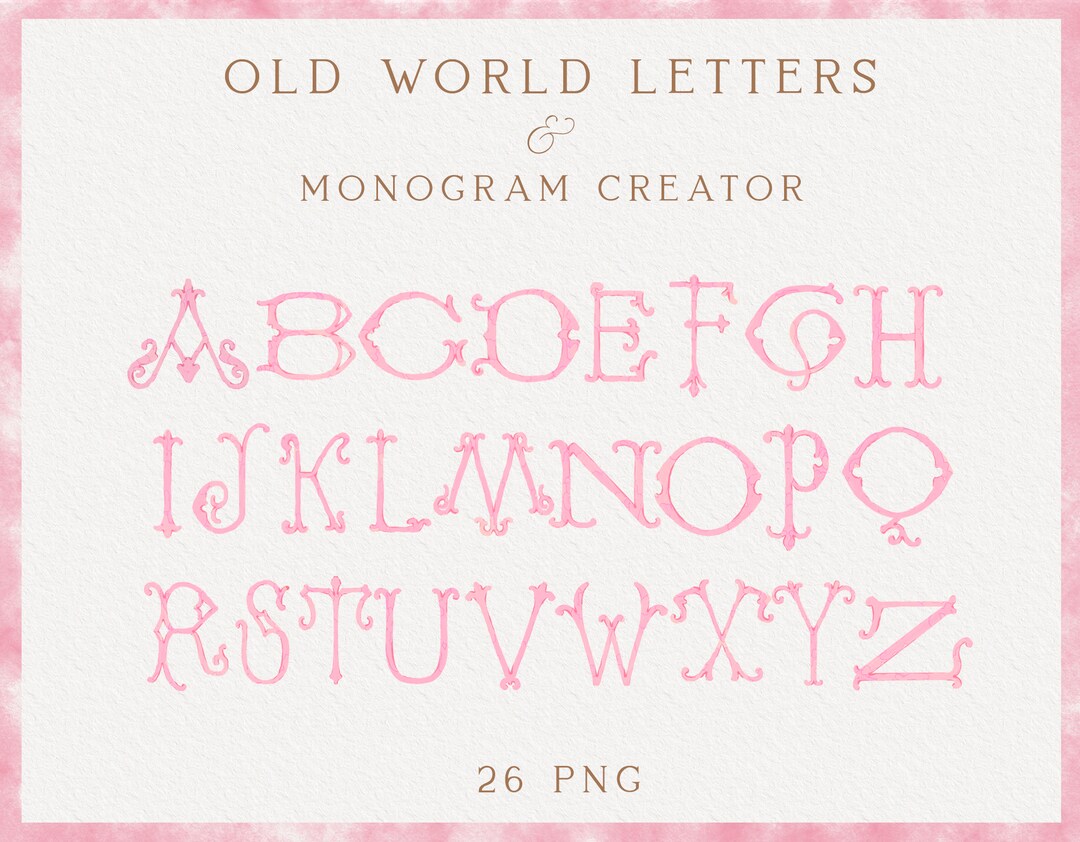 Pink Hand-painted Letters Clipart, Monogram Alphabet, Monogram Creator ...