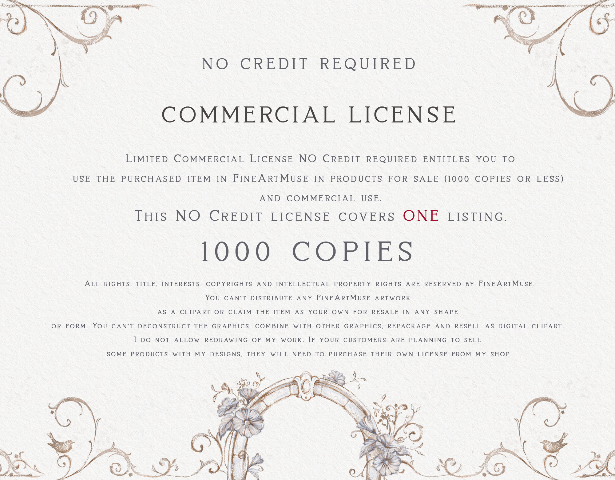 Limited Commercial License NO Credit Required for ONE Etsy - Etsy