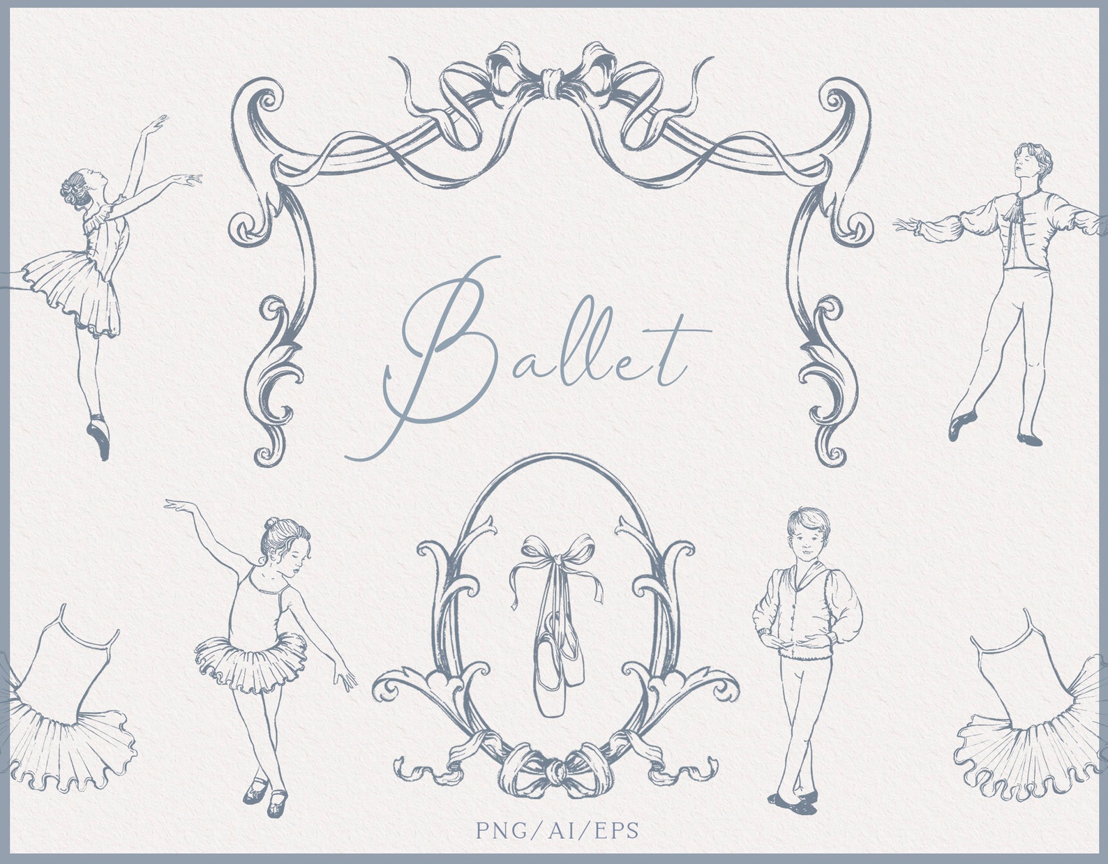 Baby Ballet Clipart, Vintage Bow Crest, Hand-drawn Ballerina_balleron ...