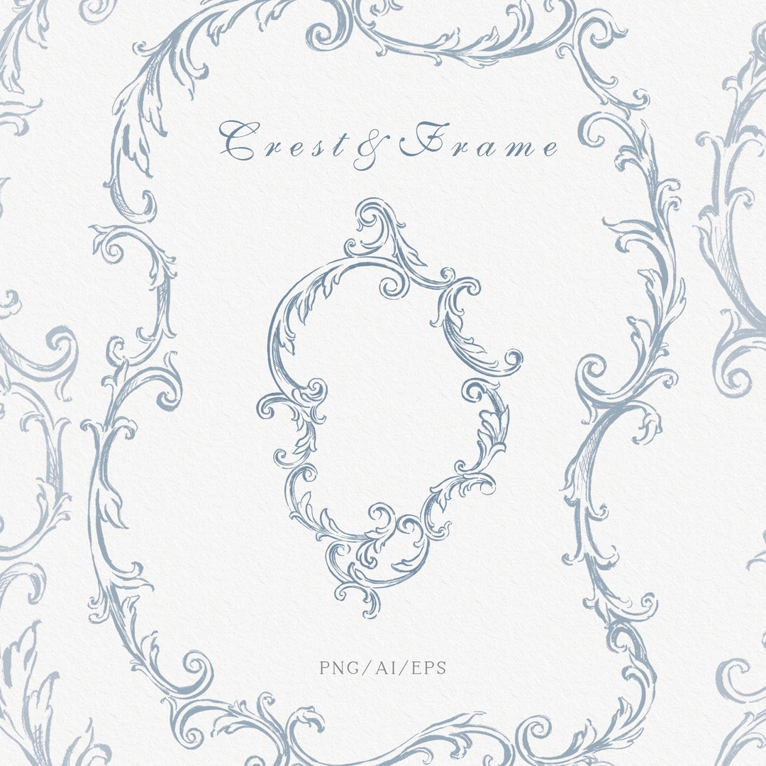 Wedding Crest_logo, Fine Line Frame, Elegant Swirls, Vintage Hand Drawn ...