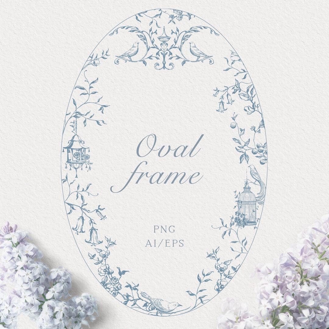 Oval Wedding Floral Frame, Birds and Flowers, Elegant Wedding Frame ...