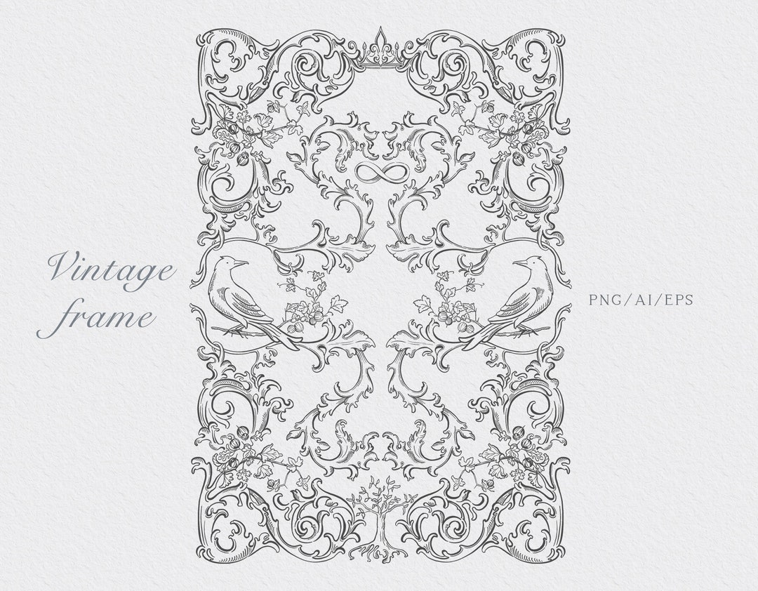 Fine Line Art , Vintage Ornate Frame Clipart, Vector Frame, Baroque ...