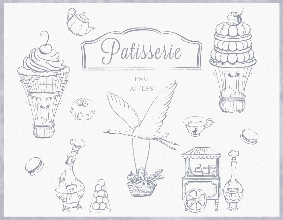 Patisserie Brand Clipart Sweetshop Illustration Cute Goose - Etsy