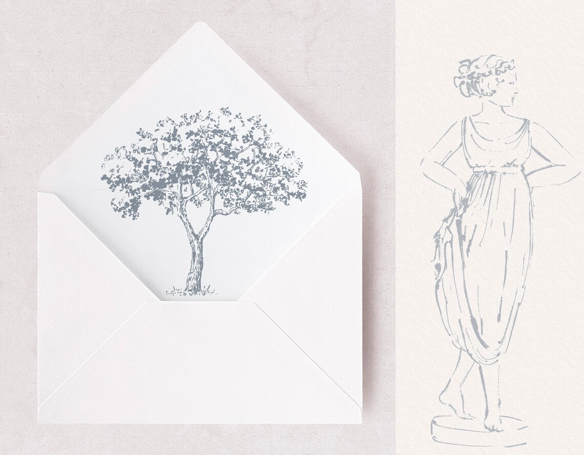 Antique Design Fine Line Clipart Wedding Invitation Laurel - Etsy