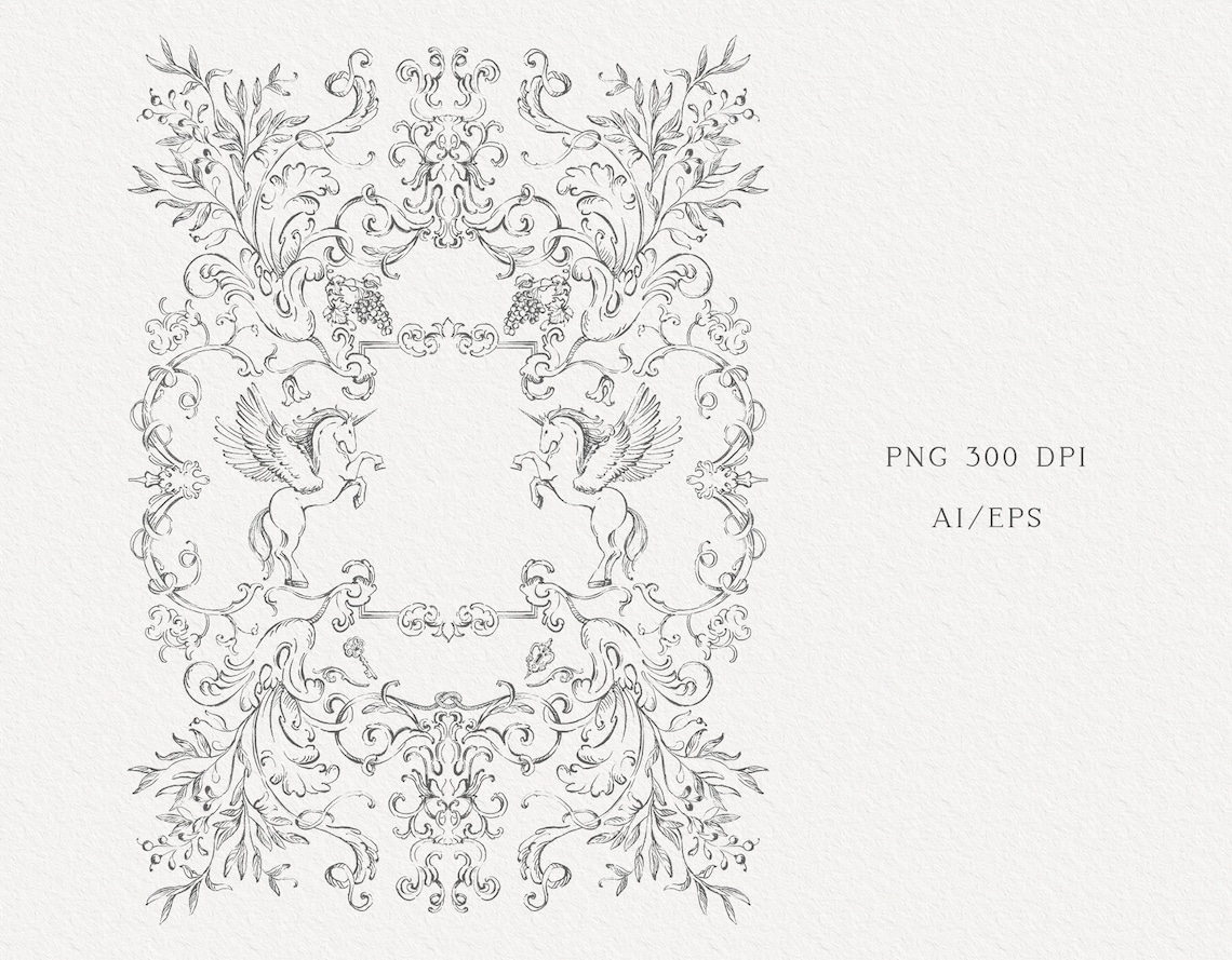 Fine Line Art Ornate Floral Frame Clipart Vector Frame - Etsy
